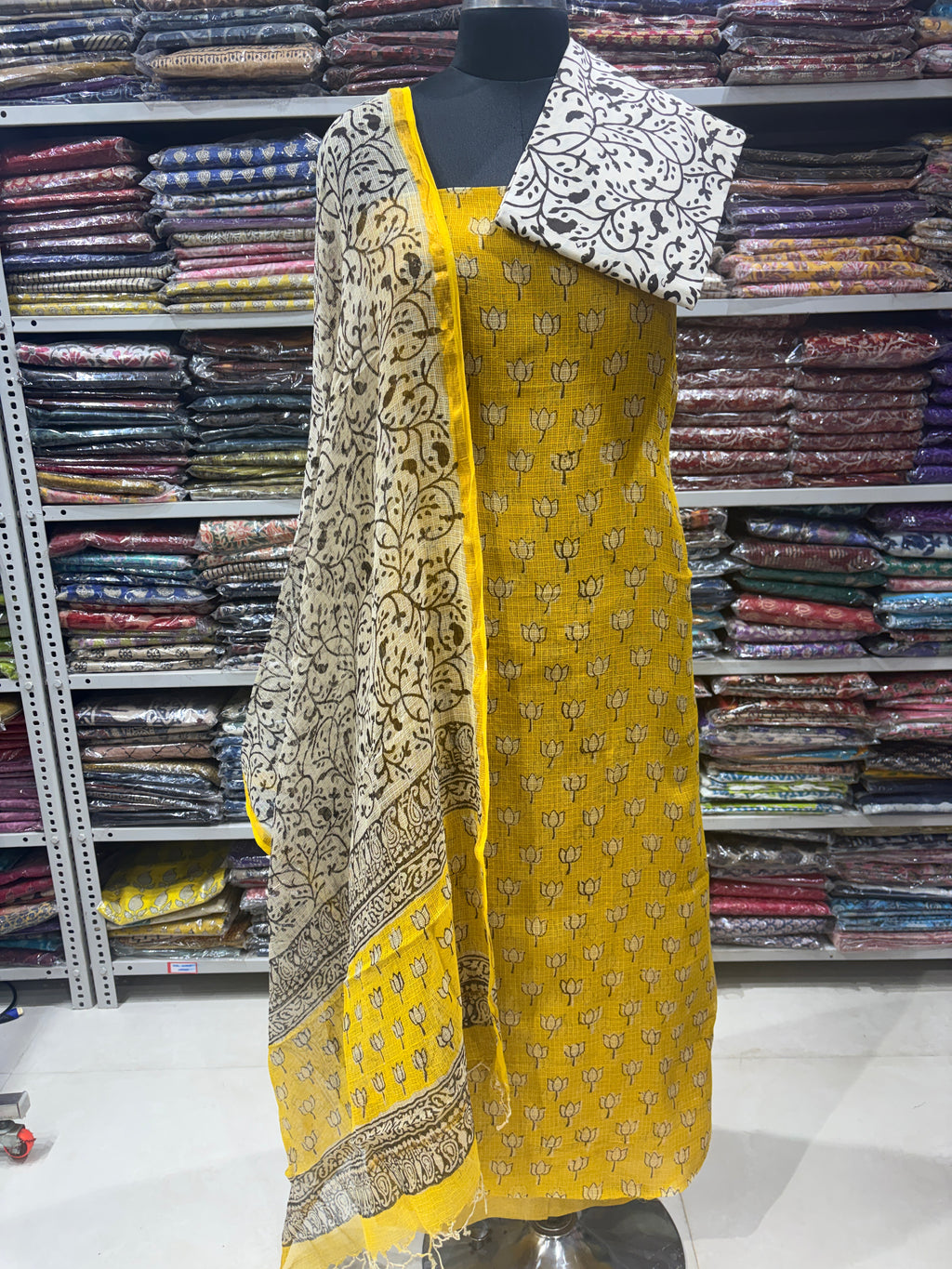 Hand block kota doria suit set for office wear with Lining included #2 ...